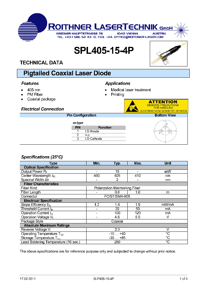 SPL405-015-4P_8131611.PDF Datasheet Download --- IC-ON-LINE