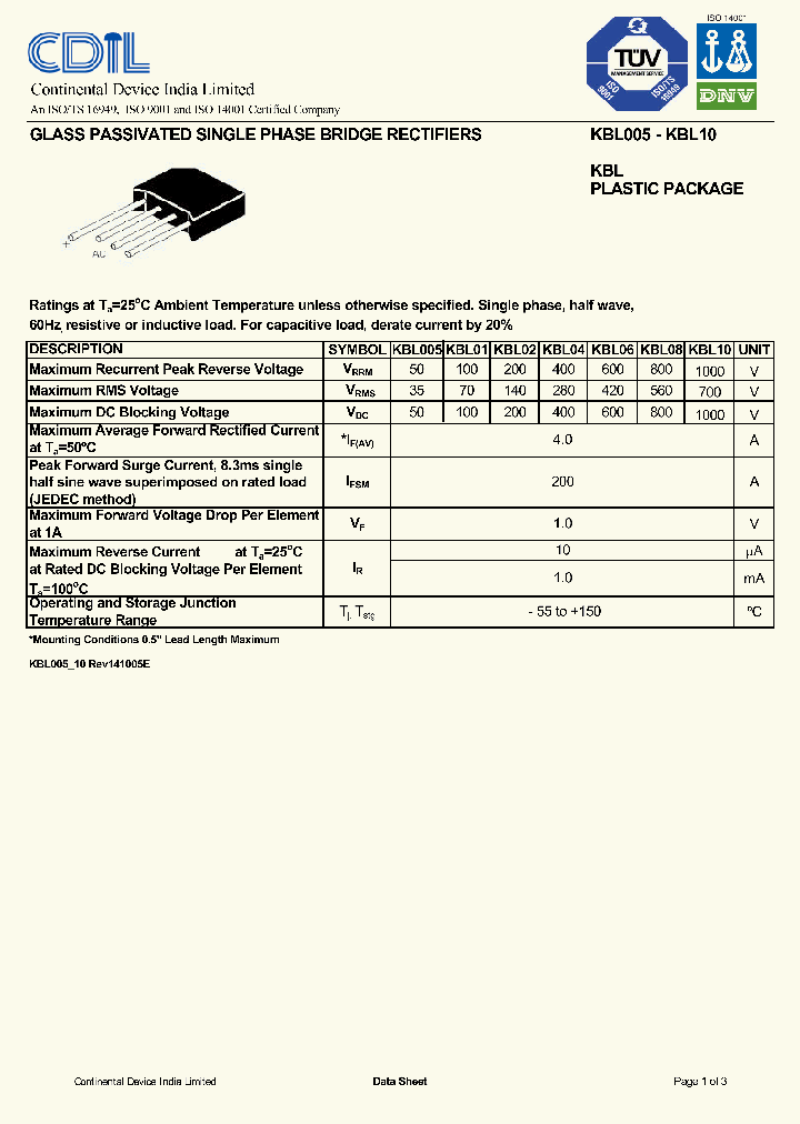 KBL005_8132160.PDF Datasheet Download --- IC-ON-LINE