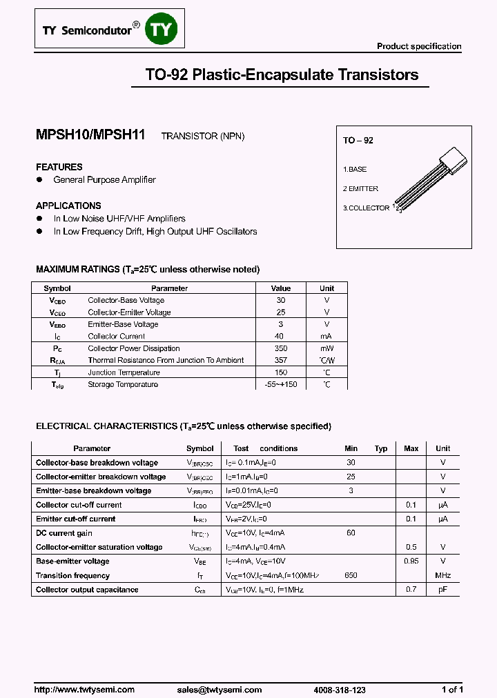 MPSH10_8142455.PDF Datasheet Download --- IC-ON-LINE