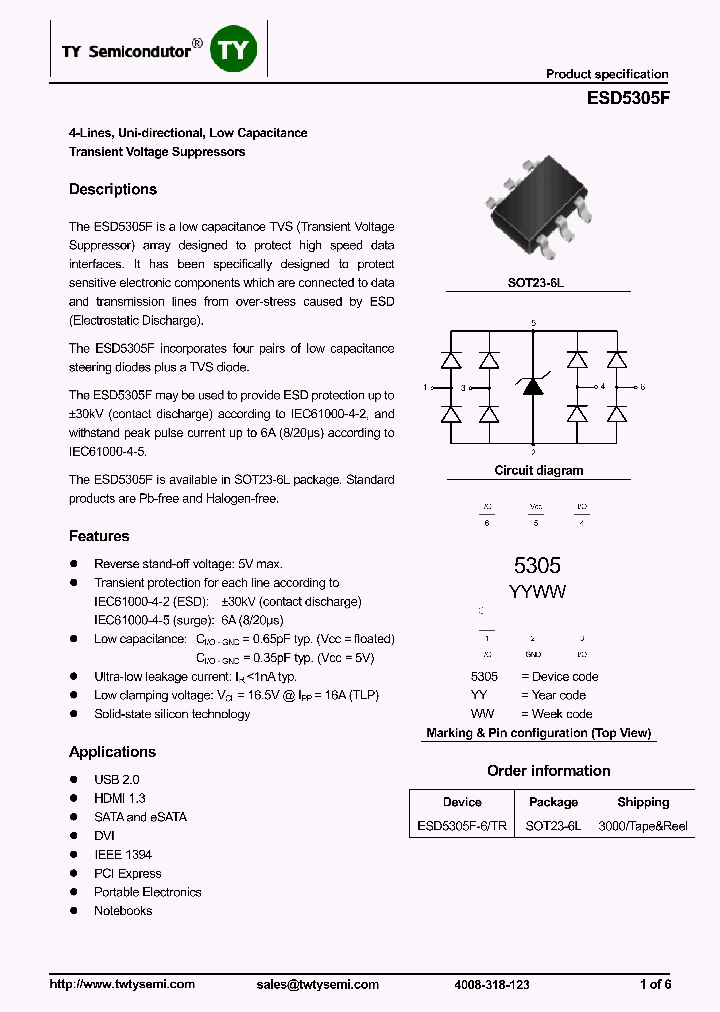 ESD5305F_8172745.PDF Datasheet Download --- IC-ON-LINE