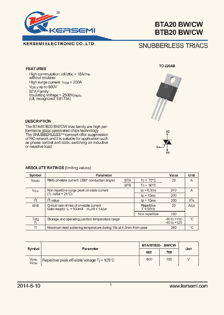 BTA20-700BW_8175584.PDF Datasheet Download --- IC-ON-LINE
