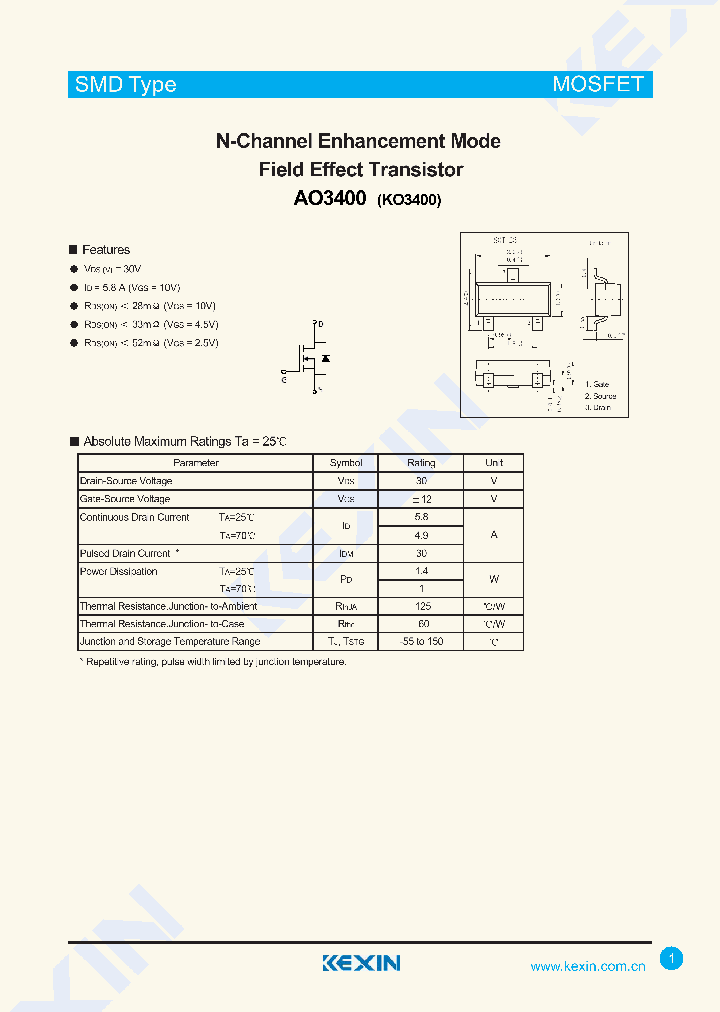 AO3400_8205640.PDF Datasheet Download --- IC-ON-LINE