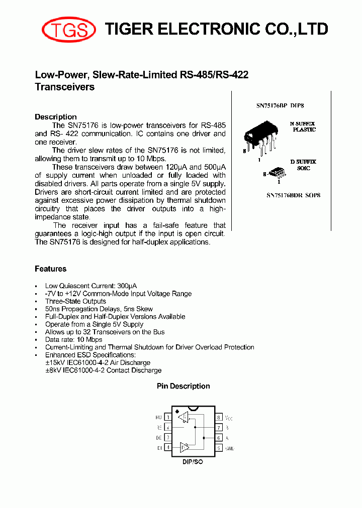 SN75176BDR_8207891.PDF Datasheet Download --- IC-ON-LINE