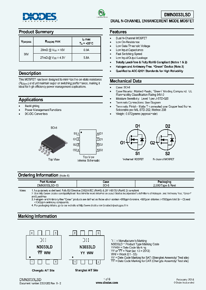 DMN3033LSD-15_8211877.PDF Datasheet Download --- IC-ON-LINE