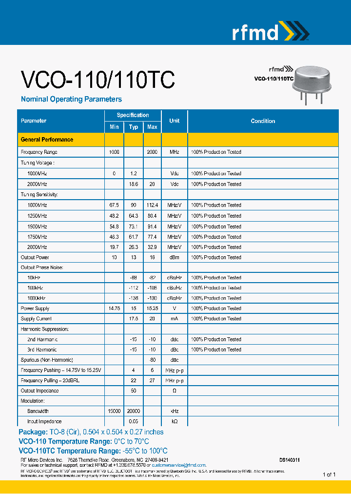 VCO-110TC_8216420.PDF Datasheet Download --- IC-ON-LINE