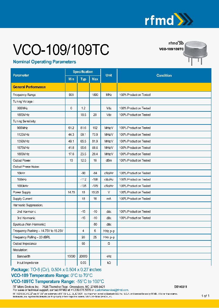 VCO-109_8216418.PDF Datasheet Download --- IC-ON-LINE