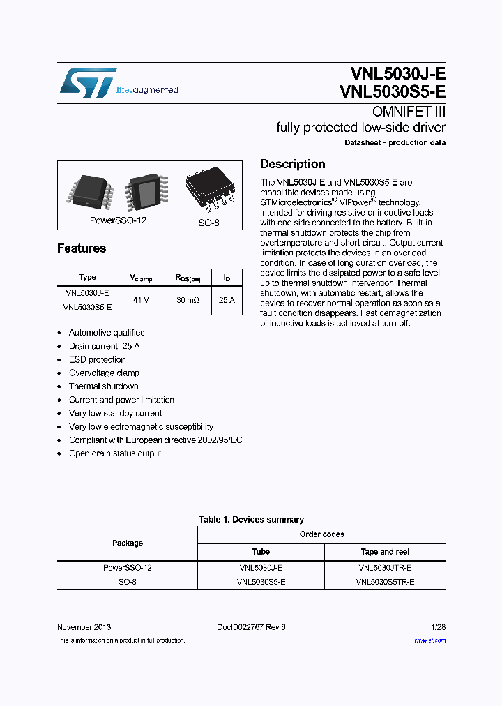 VNL5030J-E_8251474.PDF Datasheet Download --- IC-ON-LINE