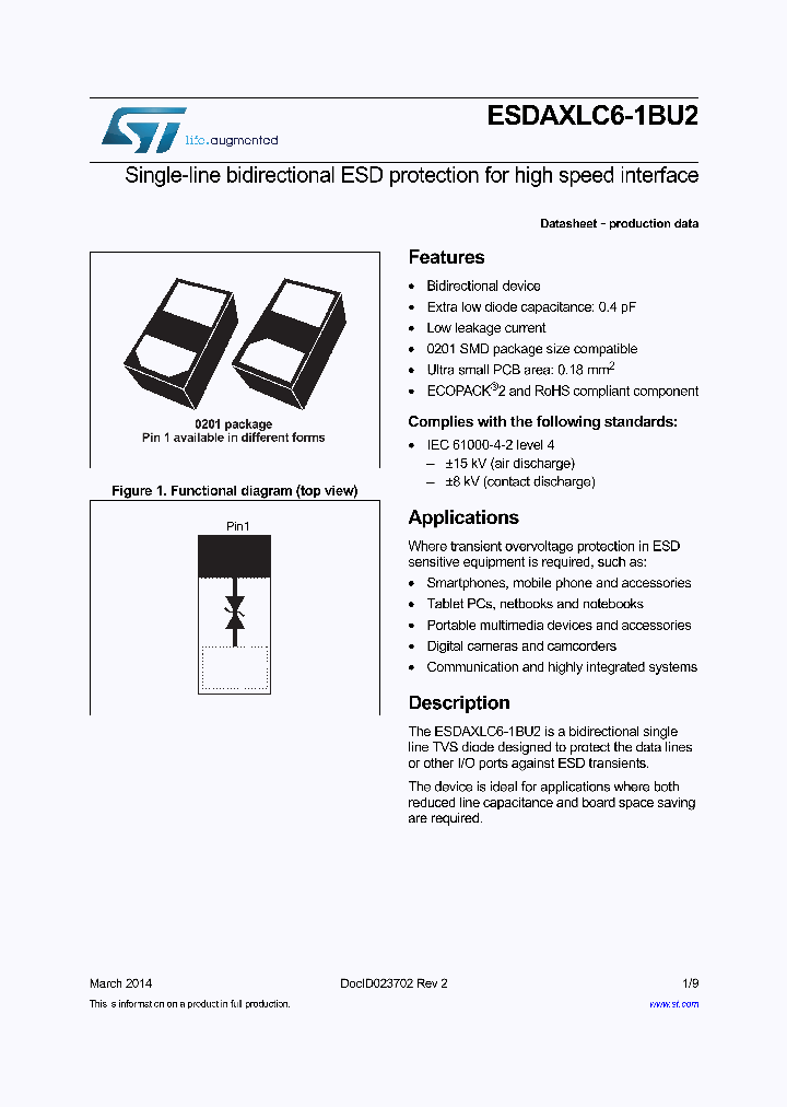 ESDAXLC6-1BU2_8281700.PDF Datasheet Download --- IC-ON-LINE