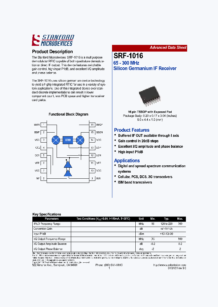 SRF-1016_8285415.PDF Datasheet Download --- IC-ON-LINE