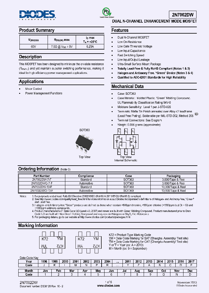2N7002DW-7-F_8289296.PDF Datasheet Download --- IC-ON-LINE