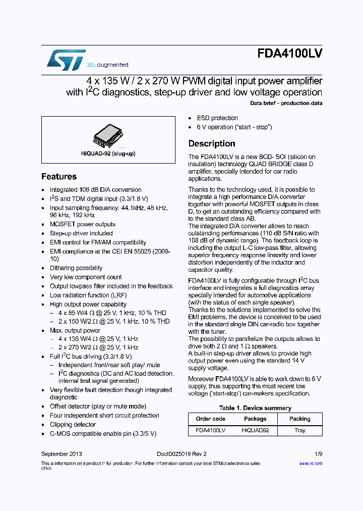 FDA4100LV_8290032.PDF Datasheet Download --- IC-ON-LINE