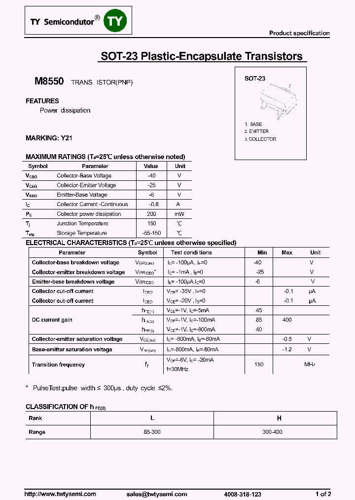 M8550-SOT23_8300560.PDF Datasheet Download --- IC-ON-LINE