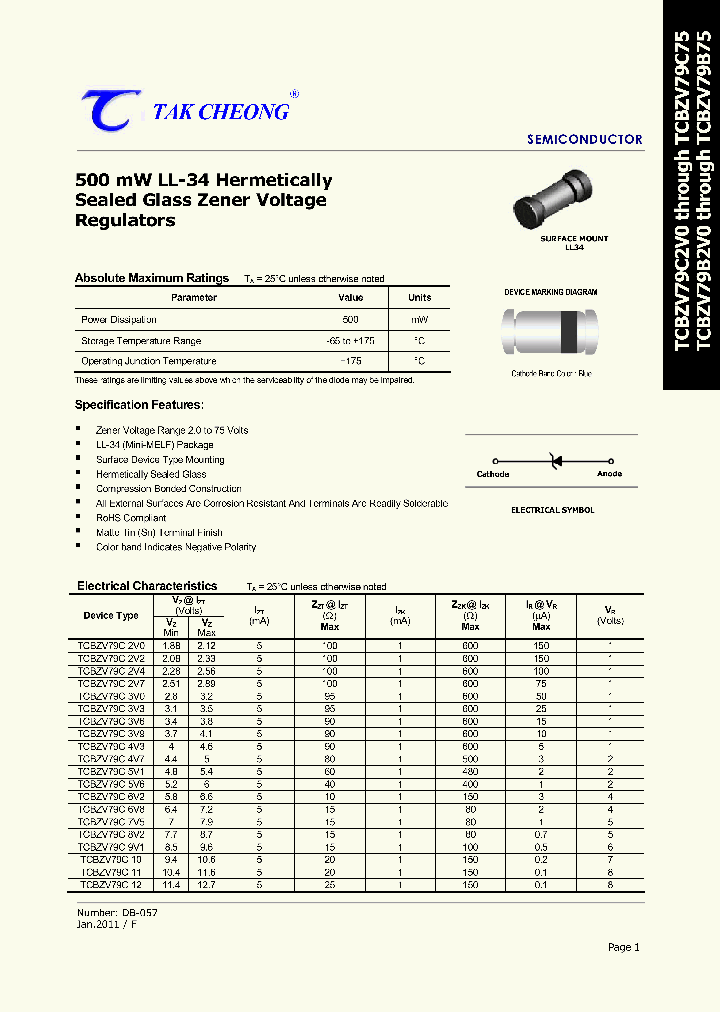 TCBZX79B75_8301180.PDF Datasheet Download --- IC-ON-LINE
