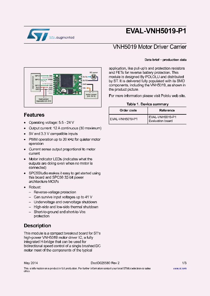 EVAL-VNH5019-P1_8302670.PDF Datasheet Download --- IC-ON-LINE