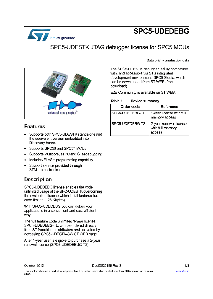 SPC5-UDEDEBG_8306374.PDF Datasheet Download --- IC-ON-LINE