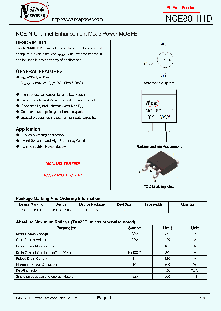 NCE80H11D_8324398.PDF Datasheet Download --- IC-ON-LINE
