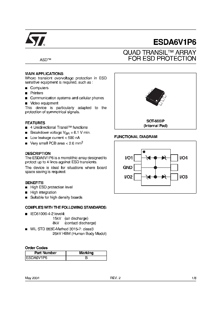 ESDA6V1P_8343672.PDF Datasheet Download --- IC-ON-LINE