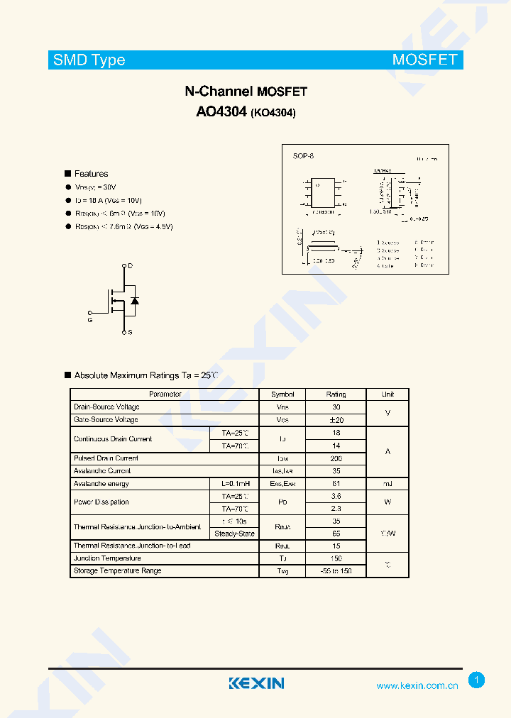 AO4304_8350702.PDF Datasheet Download --- IC-ON-LINE