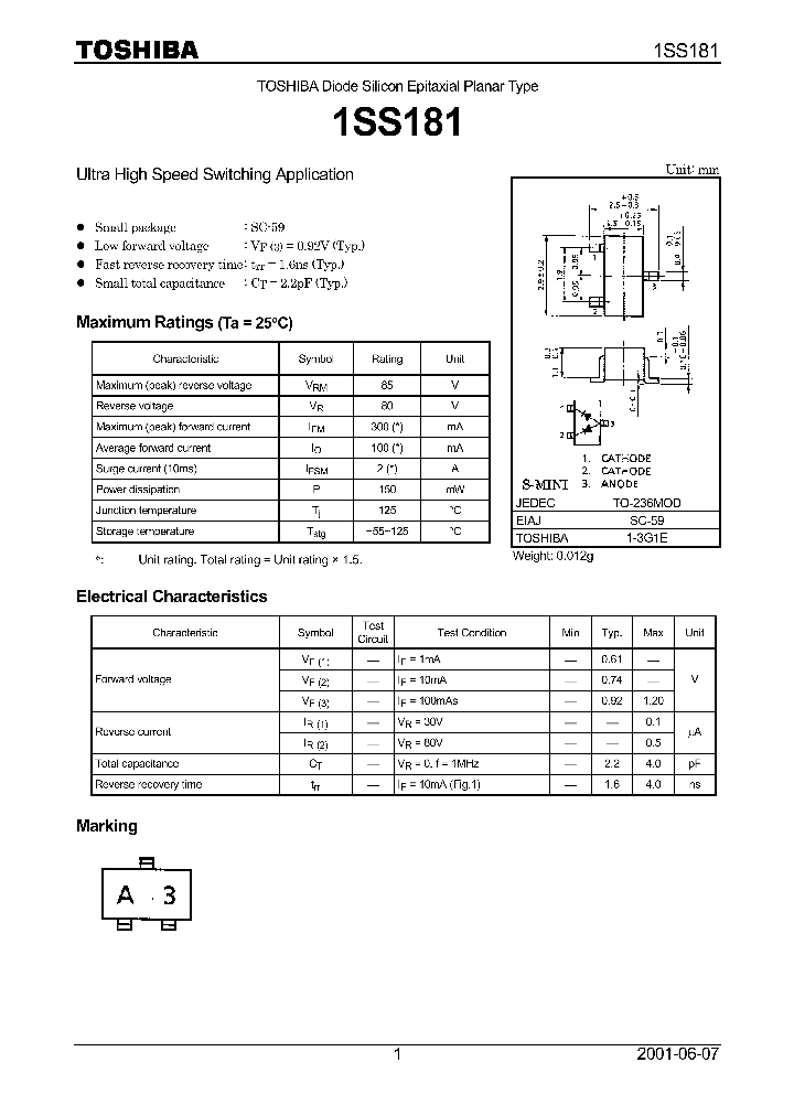 1SS181_8351771.PDF Datasheet Download --- IC-ON-LINE