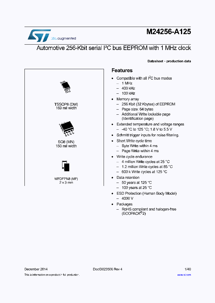 M24256-A125_8354053.PDF Datasheet Download --- IC-ON-LINE
