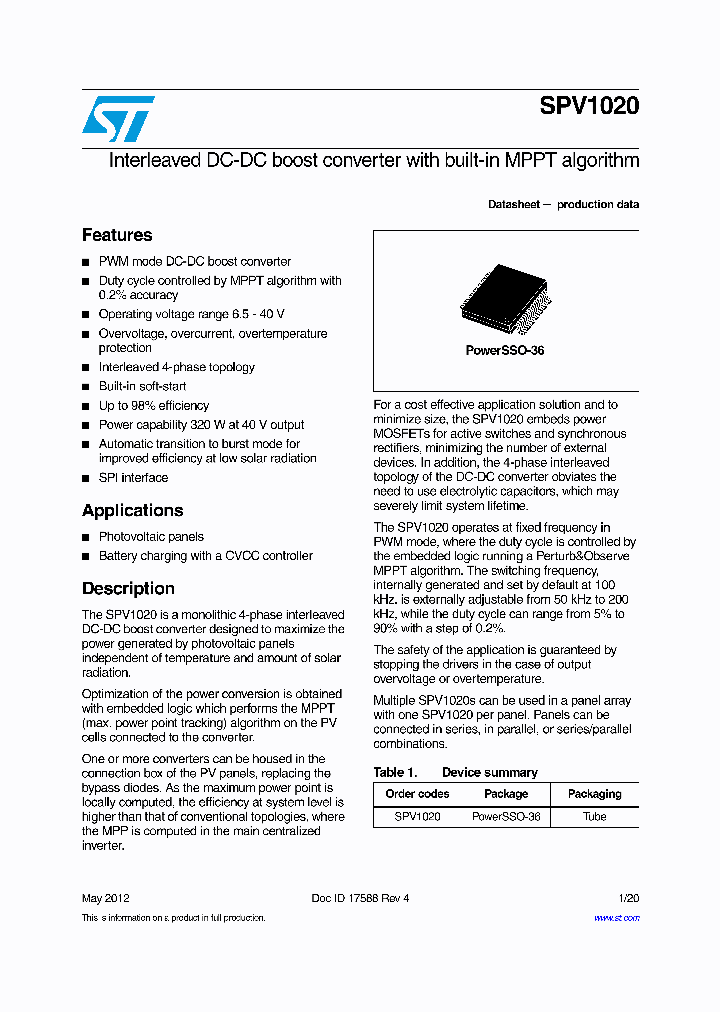 SPV1020_8360779.PDF Datasheet Download --- IC-ON-LINE
