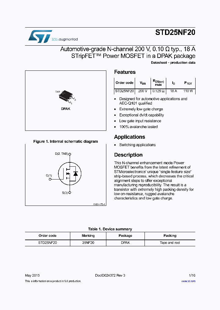 STD25NF20_8379934.PDF Datasheet Download --- IC-ON-LINE