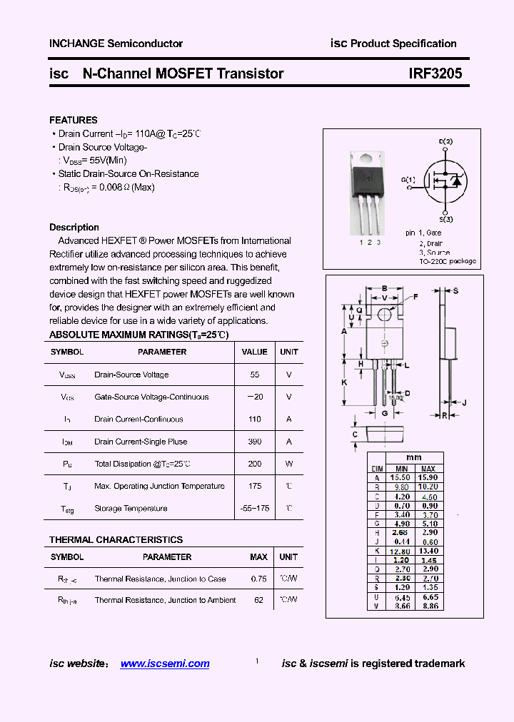 IRF3205_8407878.PDF Datasheet Download --- IC-ON-LINE