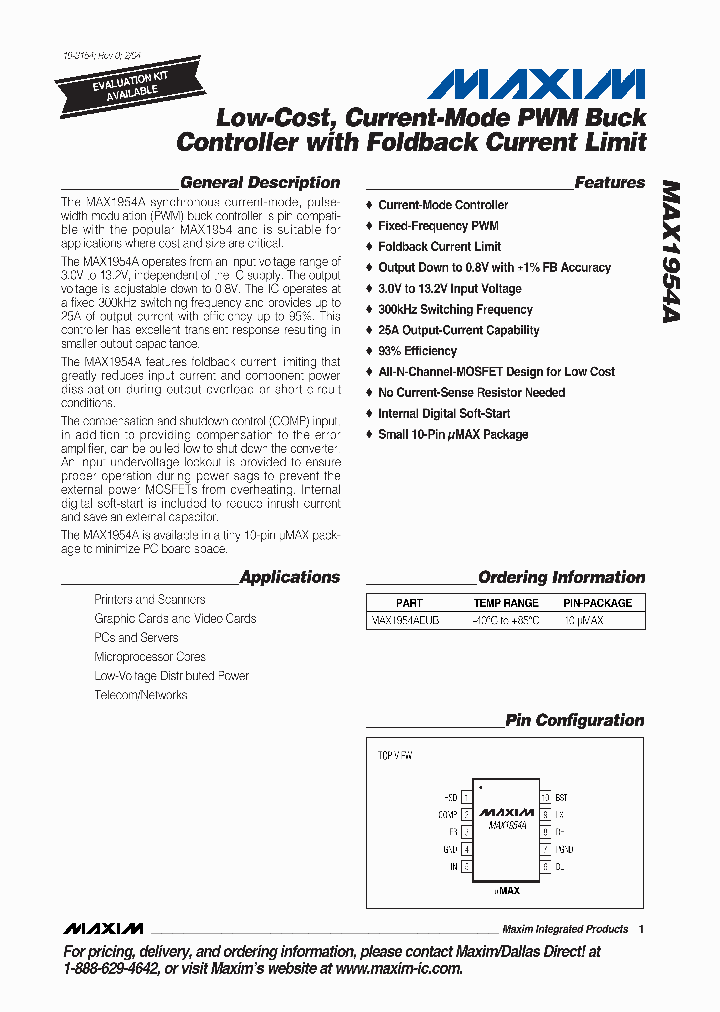 MAX1954AEUB_8410545.PDF Datasheet Download --- IC-ON-LINE