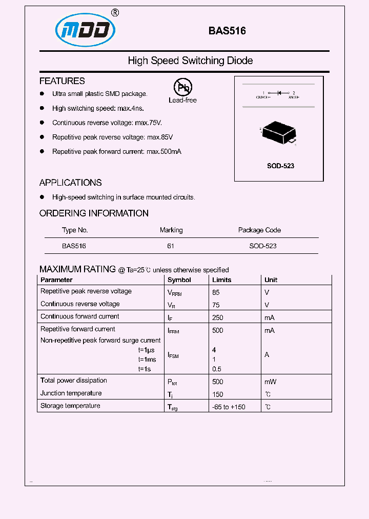 BAS516_8425229.PDF Datasheet Download --- IC-ON-LINE