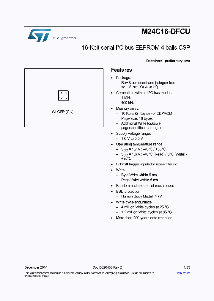 M24C16-DFCU_8469142.PDF Datasheet Download --- IC-ON-LINE