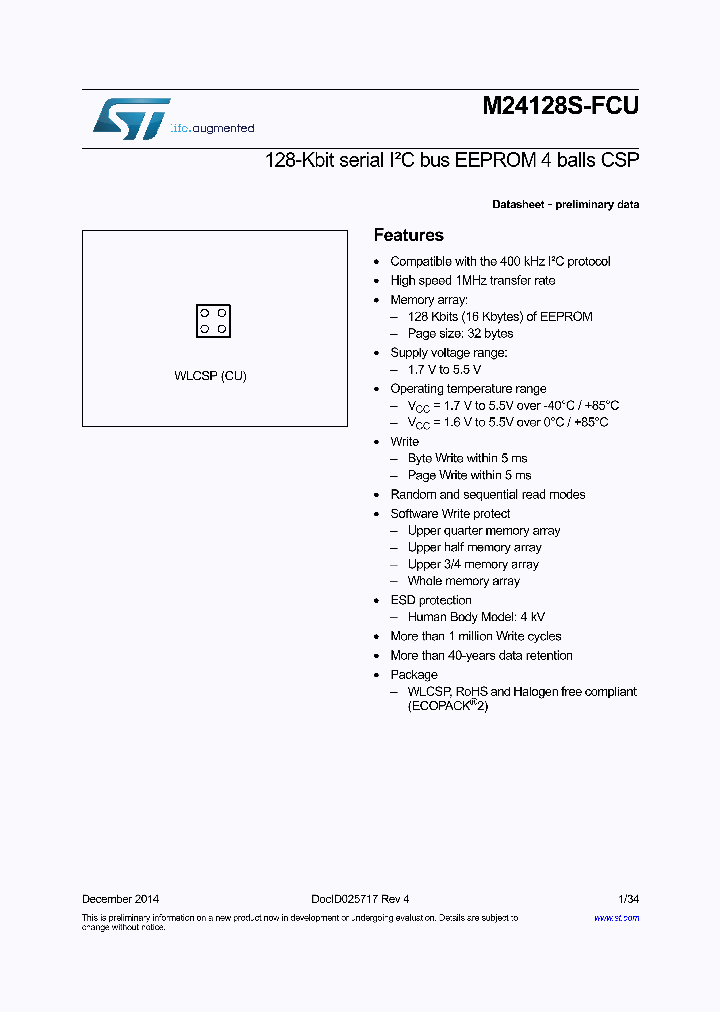 M24128S-FCU_8469140.PDF Datasheet Download --- IC-ON-LINE