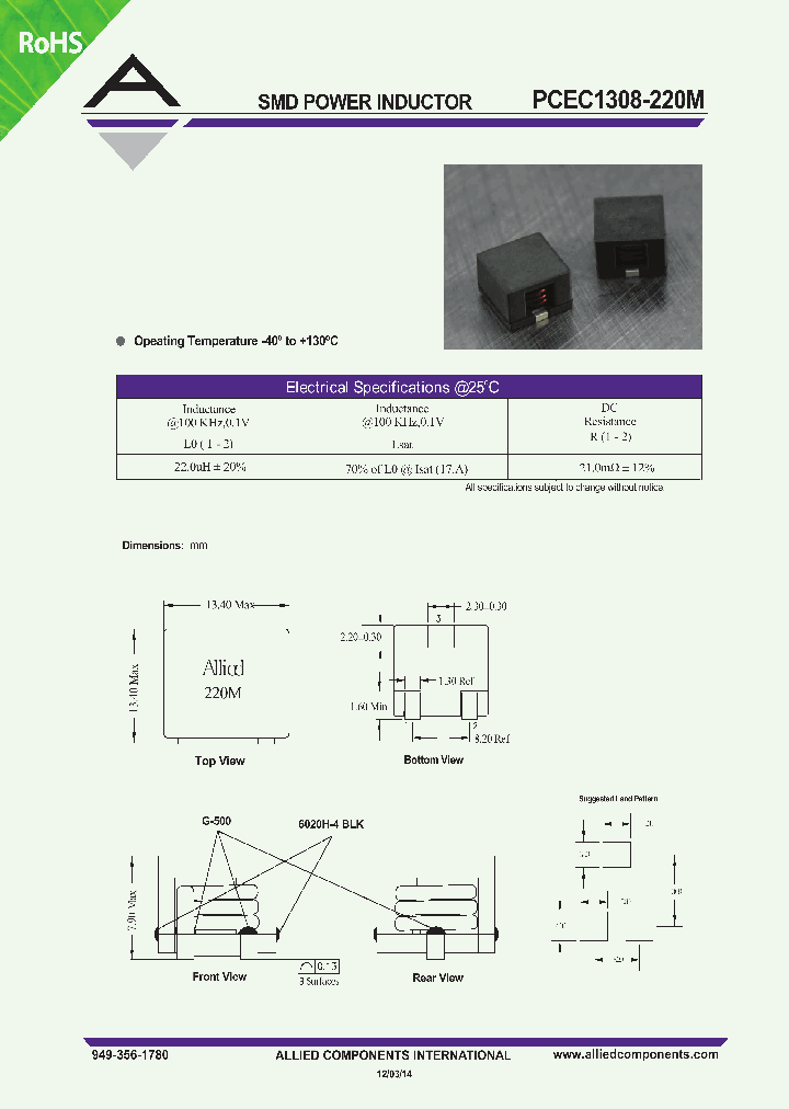 PCEC1308-220M_8482463.PDF Datasheet Download --- IC-ON-LINE