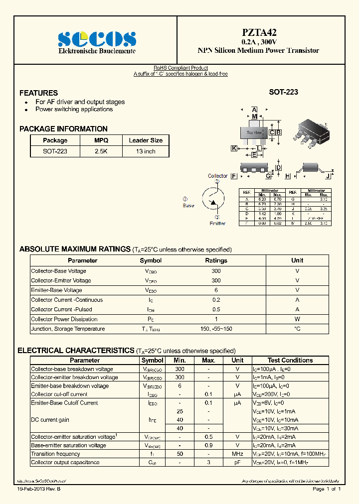 PZTA42-15_8487622.PDF Datasheet Download --- IC-ON-LINE