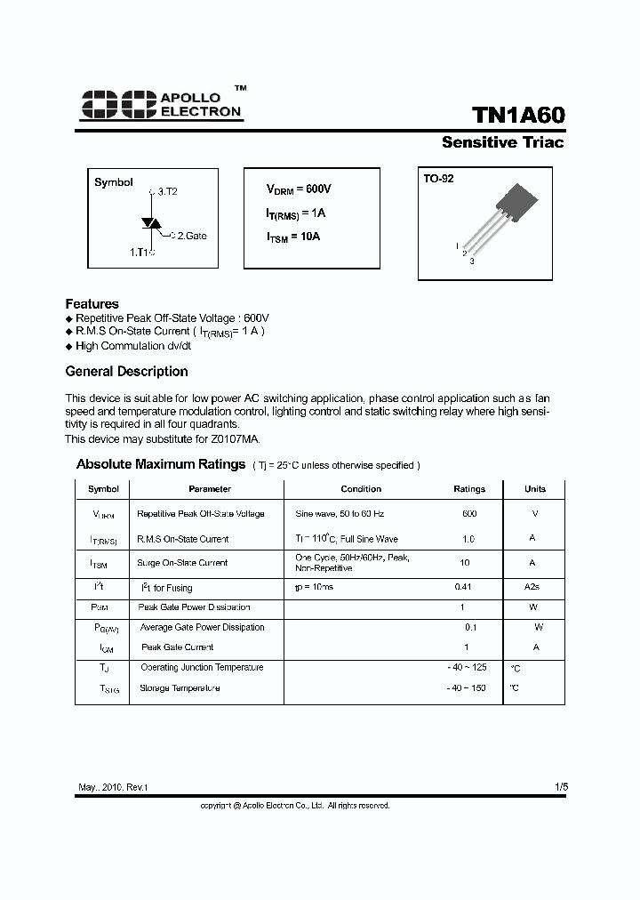 Z0107MA_8535155.PDF Datasheet Download --- IC-ON-LINE