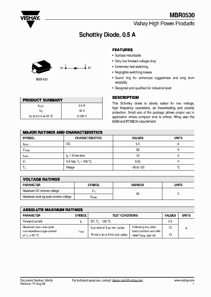 MBR0530_8568456.PDF Datasheet Download --- IC-ON-LINE