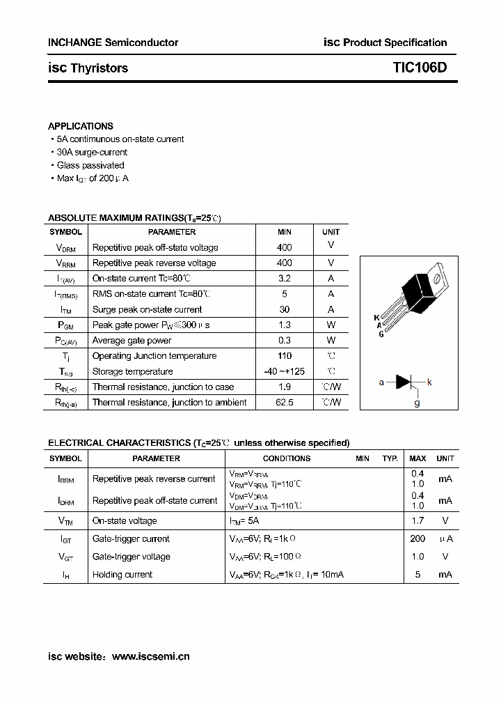 TIC106D_8611329.PDF Datasheet Download --- IC-ON-LINE