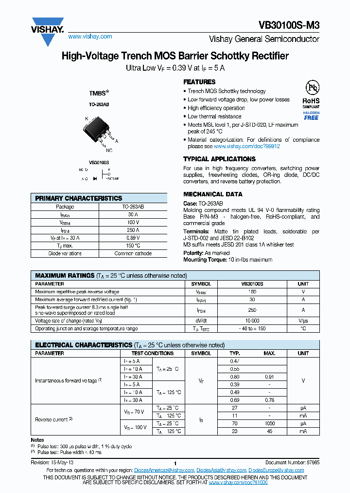 VB30100S-M3-15_8652610.PDF Datasheet Download --- IC-ON-LINE