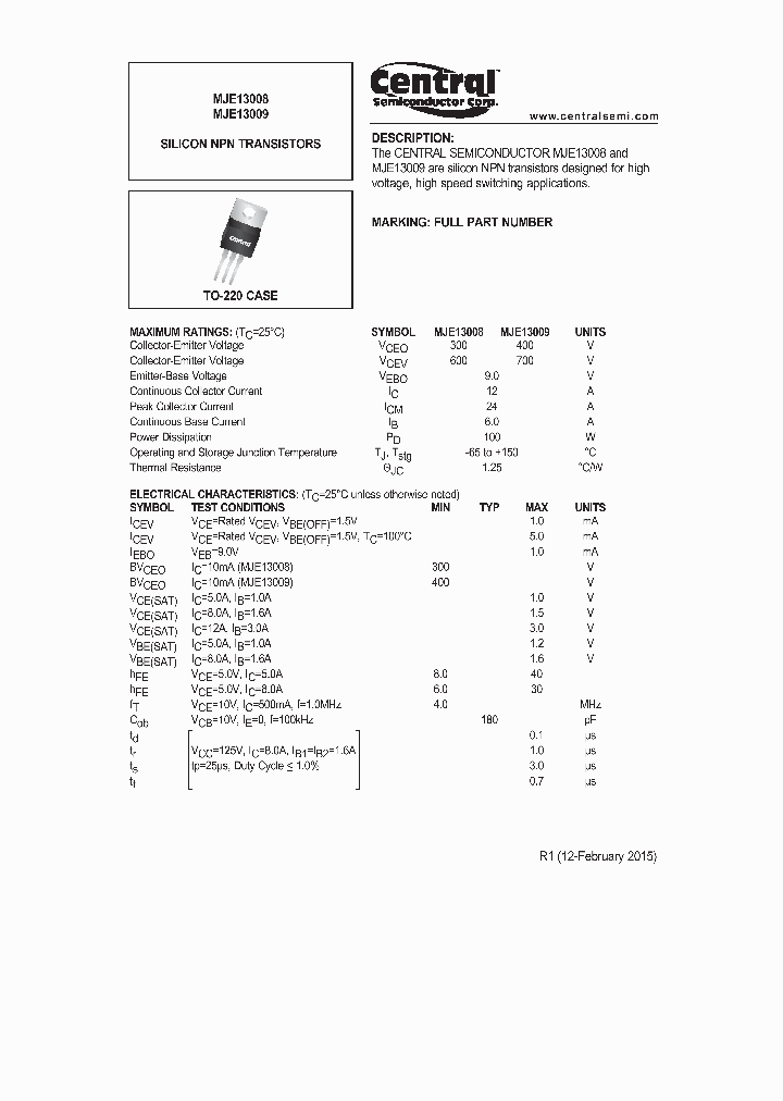 MJE13009_8670009.PDF Datasheet Download --- IC-ON-LINE