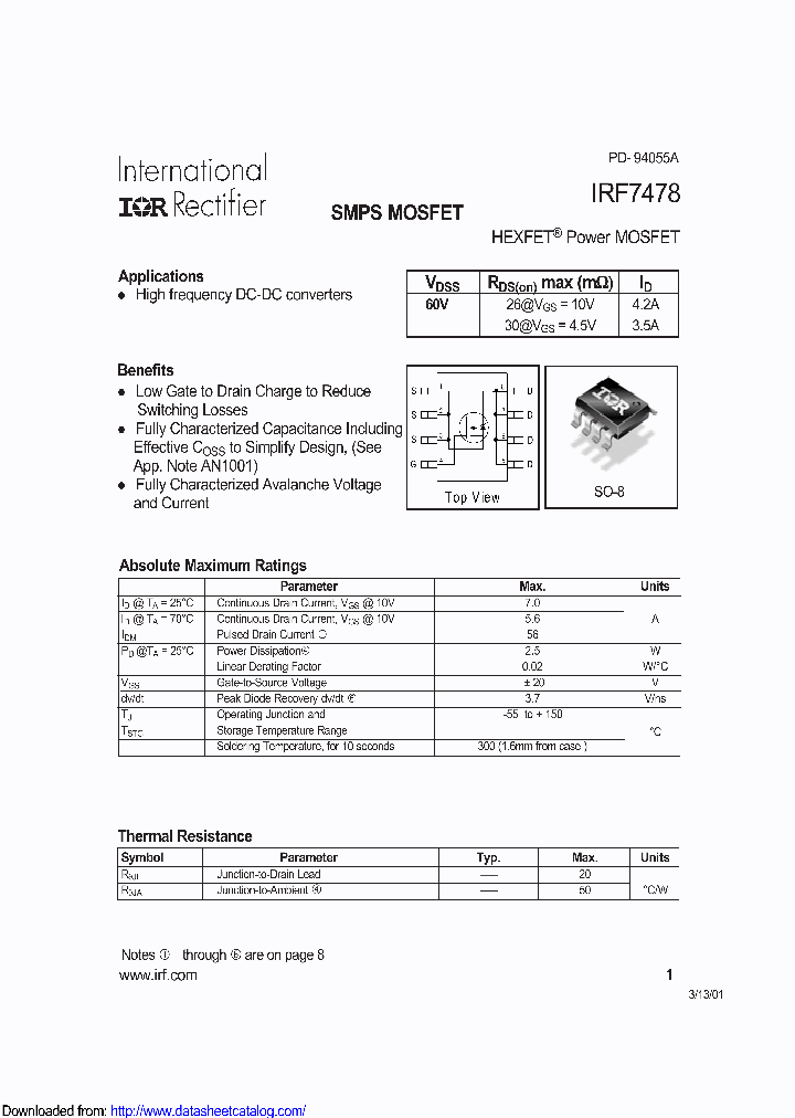 IRF7478TR_8754988.PDF Datasheet Download --- IC-ON-LINE