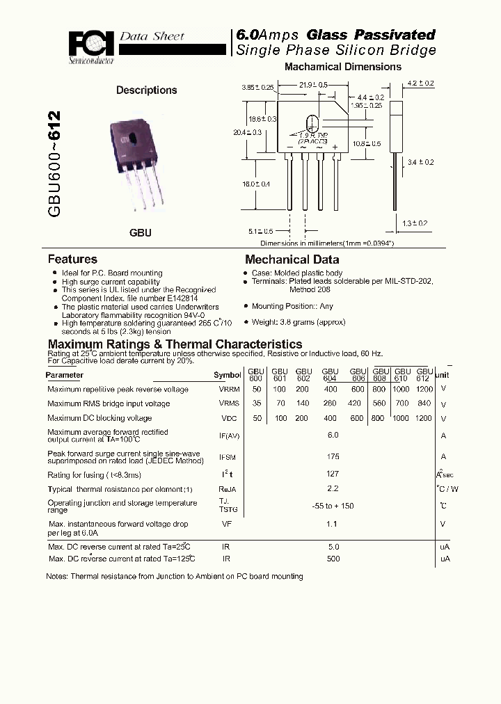 GBU610_8770708.PDF Datasheet Download --- IC-ON-LINE