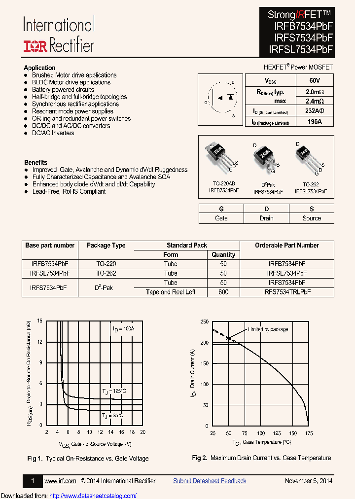 IRFSL7534_8800269.PDF Datasheet Download --- IC-ON-LINE