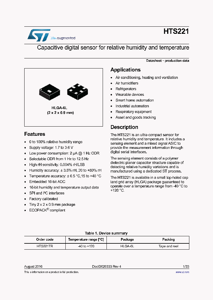 HTS221TR_8826625.PDF Datasheet Download --- IC-ON-LINE