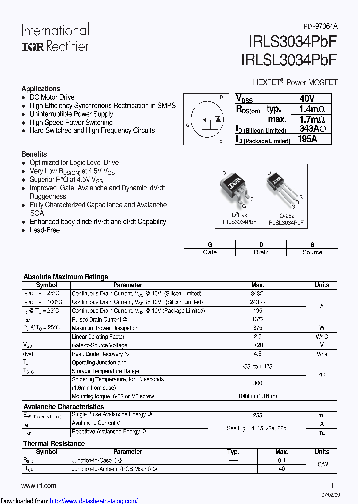 IRLSL3034_8837370.PDF Datasheet Download --- IC-ON-LINE