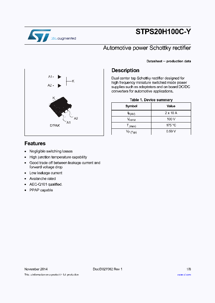 STPS20H100C-Y_8845375.PDF Datasheet Download --- IC-ON-LINE