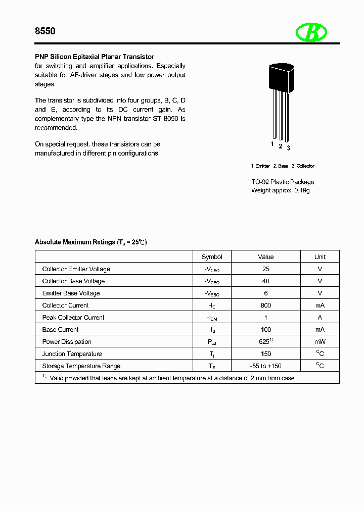 8550 Transistor PNP Transistor 1602 1802 8550 9012 9484 TO 92 Package