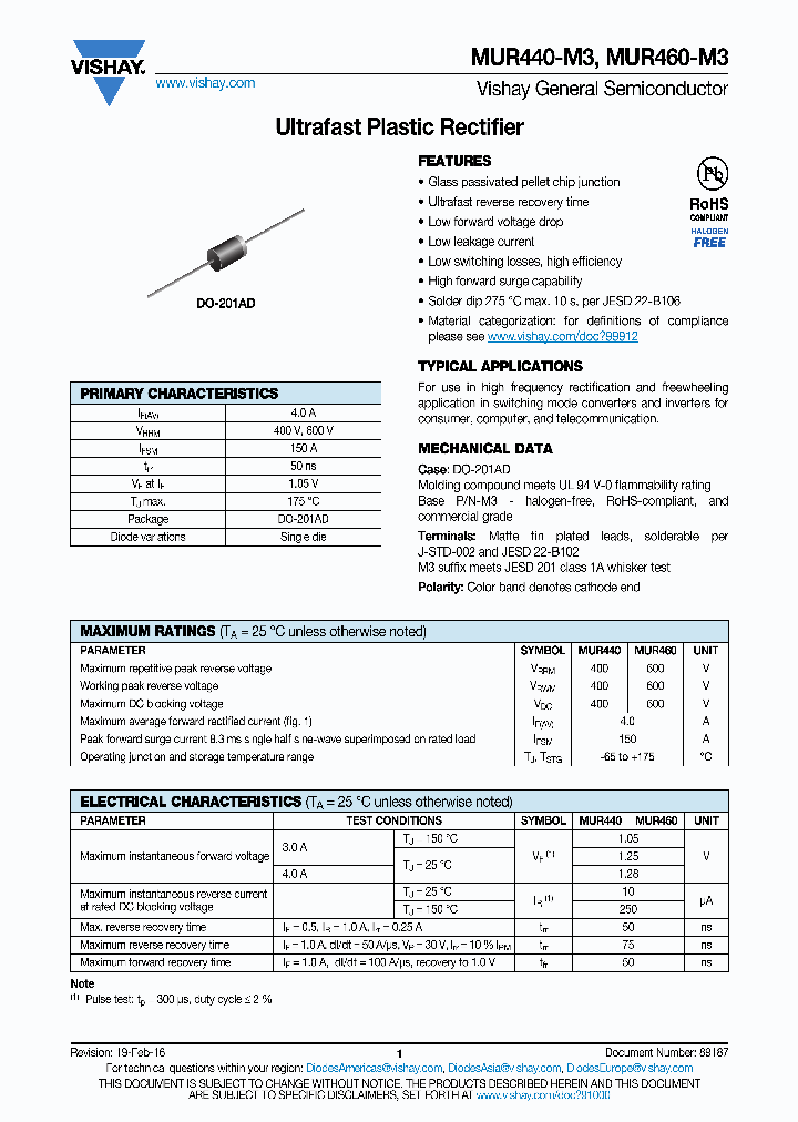 MUR460-M3_8883289.PDF Datasheet Download --- IC-ON-LINE