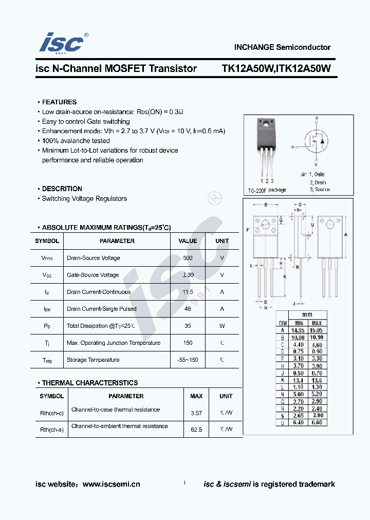 TK12A50W_8893967.PDF Datasheet Download --- IC-ON-LINE