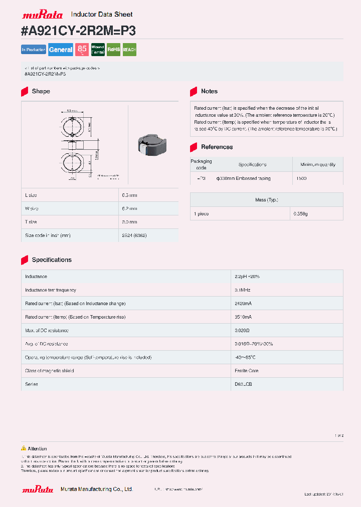 A921CY-2R2M_8901490.PDF Datasheet Download --- IC-ON-LINE
