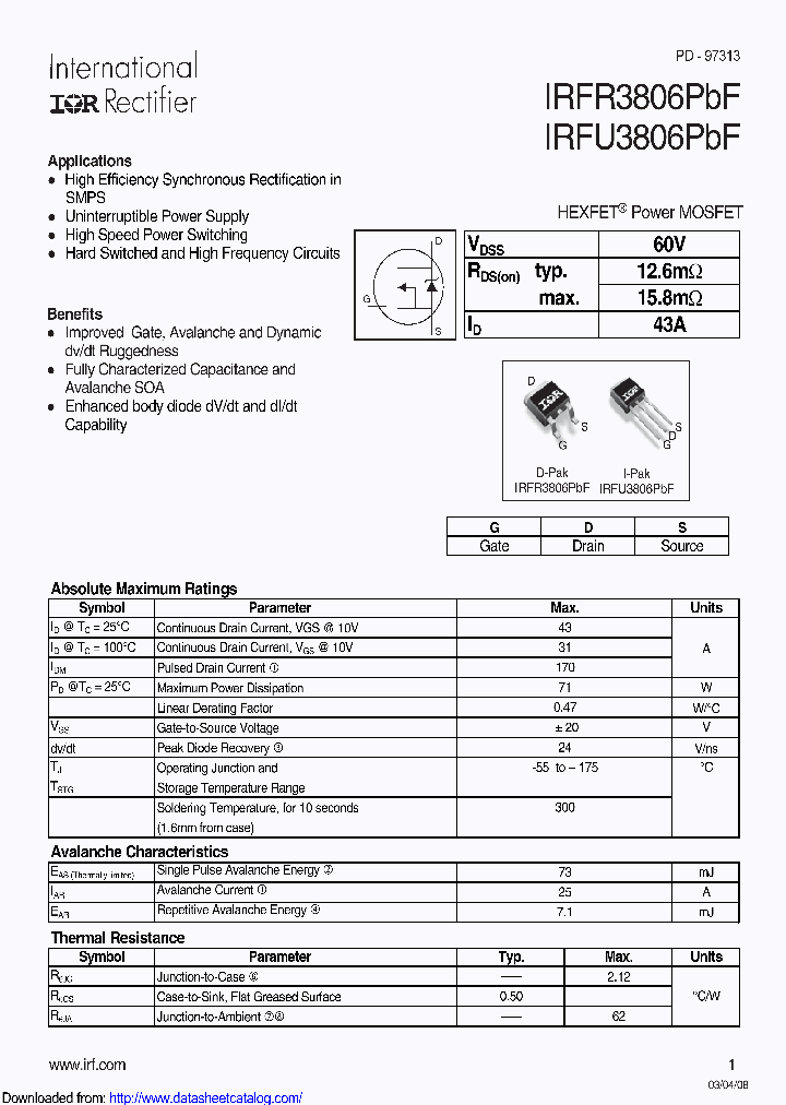 IRFU3806_8901690.PDF Datasheet Download --- IC-ON-LINE