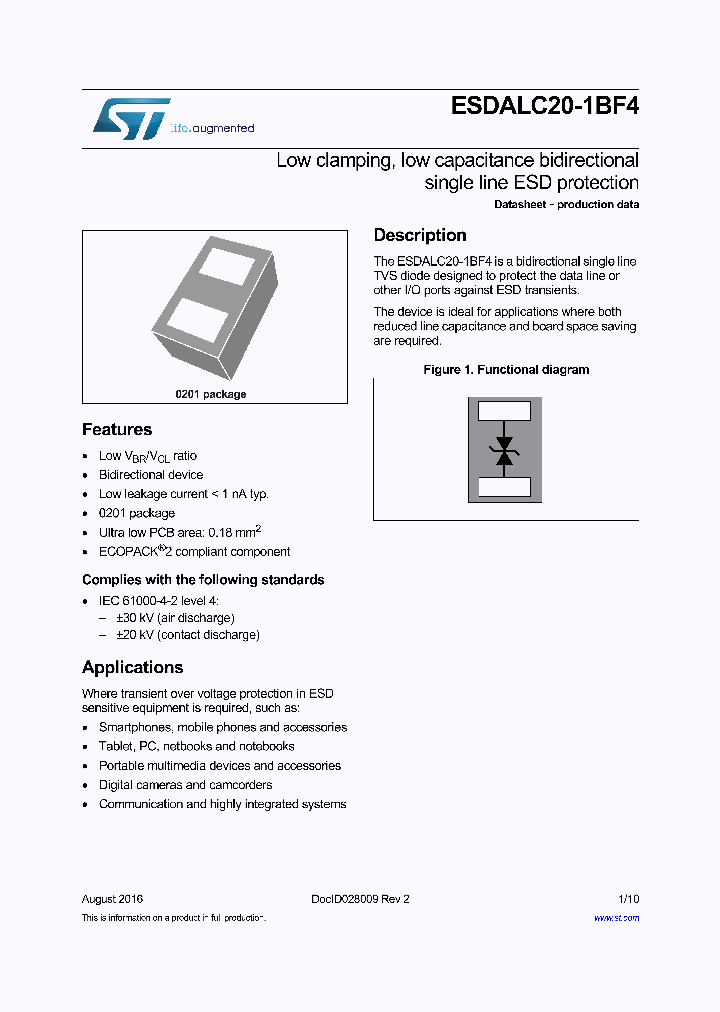 ESDALC20-1BF4_8909637.PDF Datasheet Download --- IC-ON-LINE